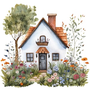 24 Watercolor Tiny Houses Clipart, High Quality Jpgs, Cozy House ...