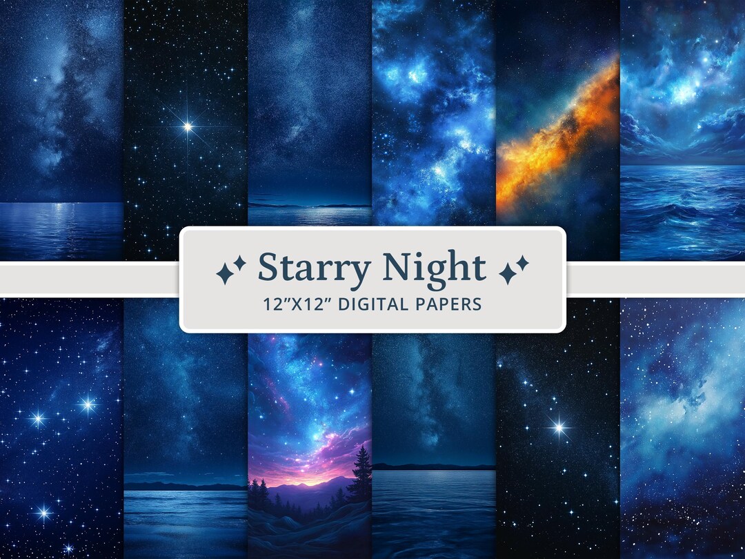 34 Starry Night Digital Papers, Night Sky Texture Background, Galaxy ...