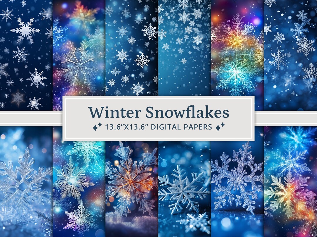 36 Winter Snowflakes Digital Papers, White Snow Pack, Junk Journal ...