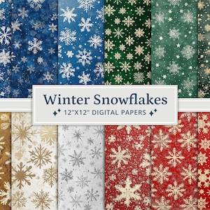 20 Printable Winter Snowflakes Digital Papers, Freezing Snowfall ...