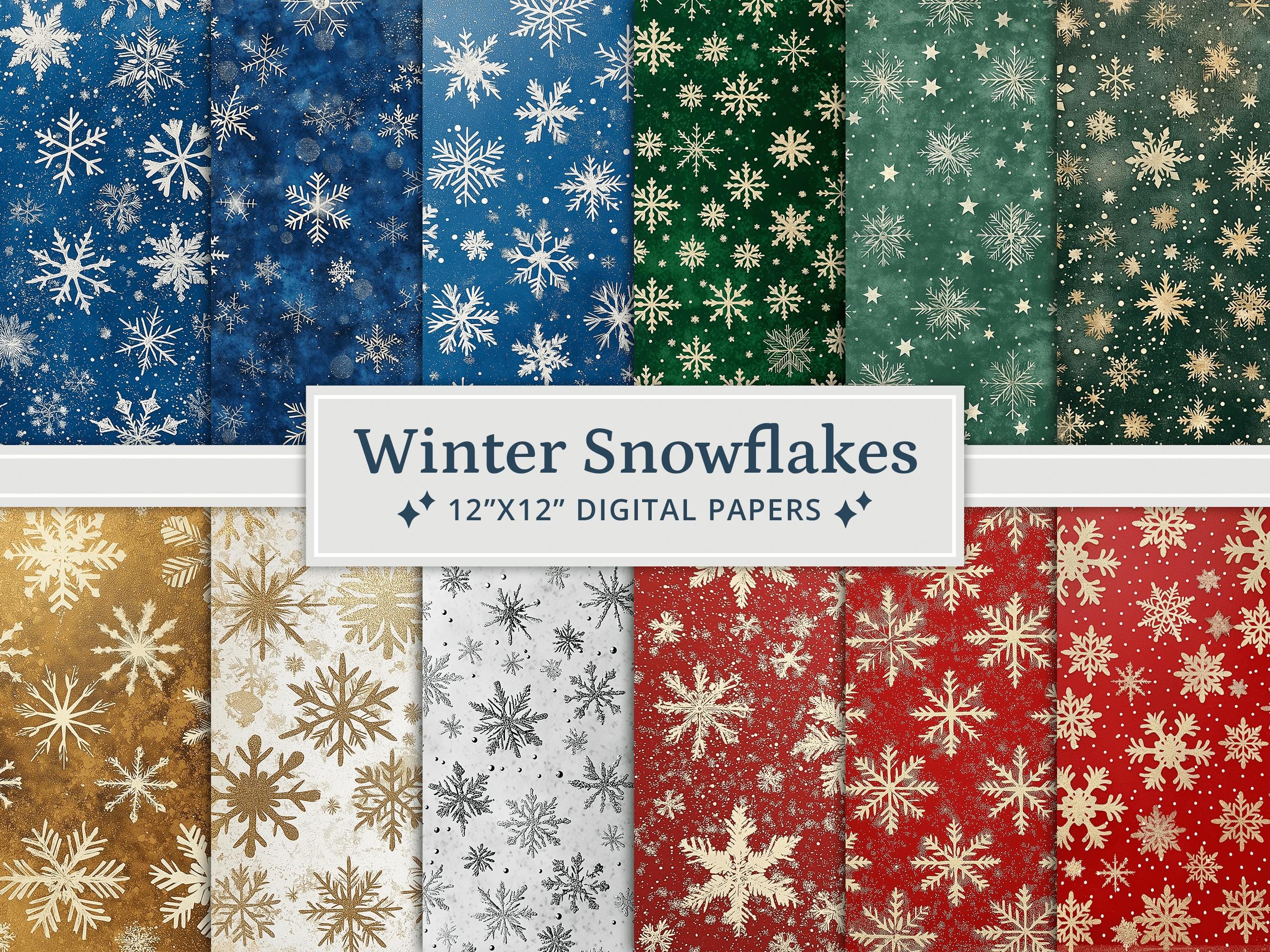 20 Printable Winter Snowflakes Digital Papers, Freezing Snowfall ...