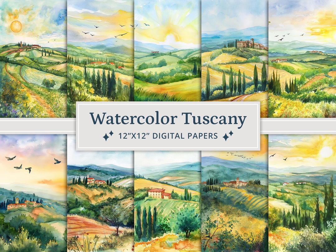 27 Watercolor Tuscany Digital Papers, Tuscany Italy, Printable Digital ...