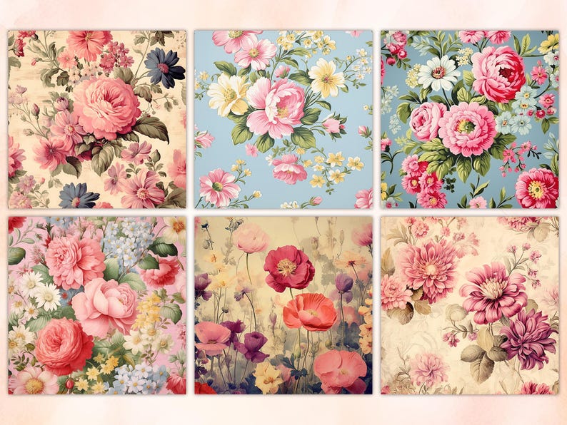 40 Shabby Chic Flowers Digital Papers, Vintage Floral Digital Paper ...