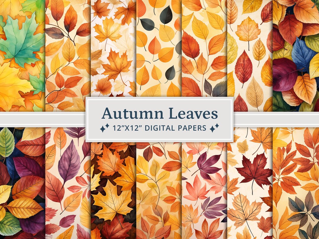 36 Watercolor Autumn Leaves Digital Papers, Fall Leaves Digital Paper ...
