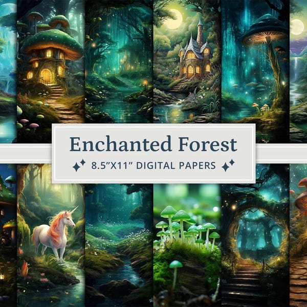 18 Fantasy Fairyland Digital Papers, Fairy Background, Enchanted Forest ...