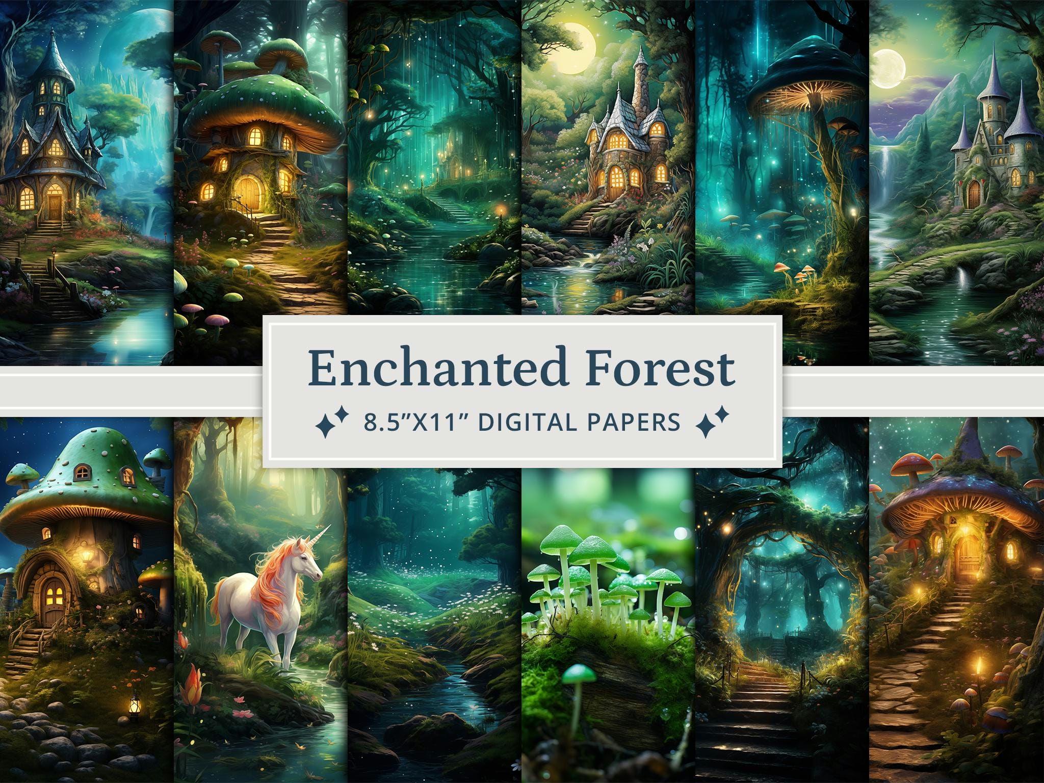 35 Fantasy Enchanted Forest Digital Papers, Magical Mystery Forest ...