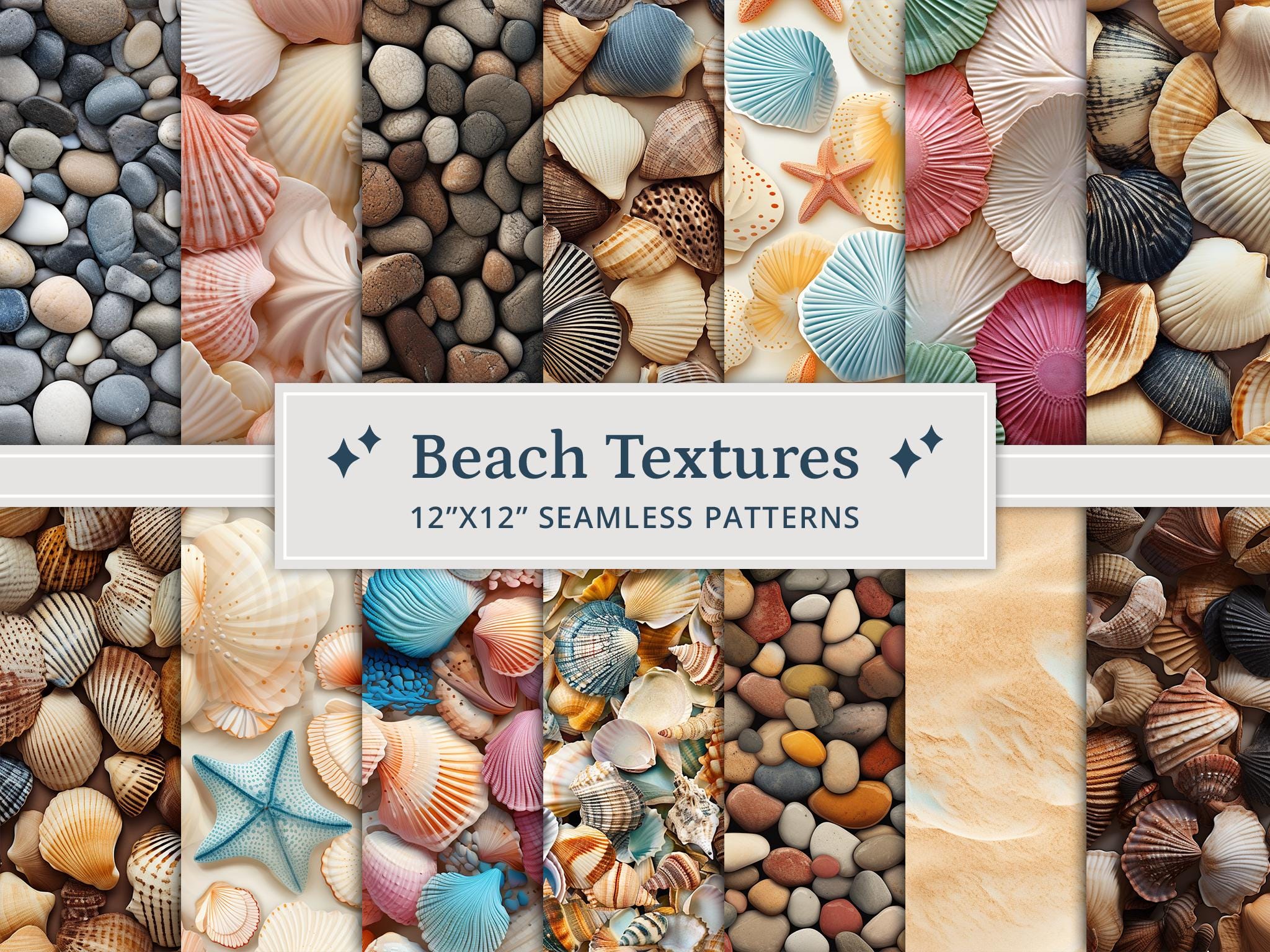 22 Beach Textures Seamless Digital Papers, Sand Texture, Pebbles ...
