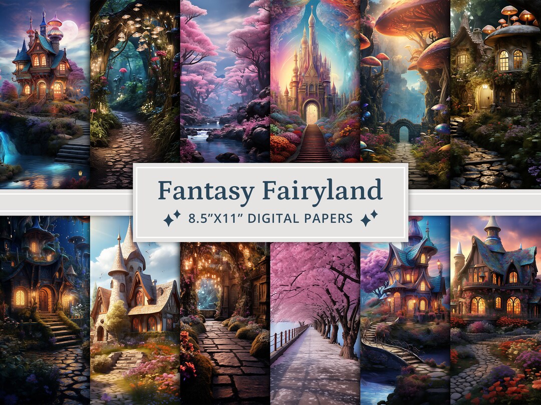 18 Fantasy Fairyland Digital Papers, Fairy Background, Enchanted Forest ...