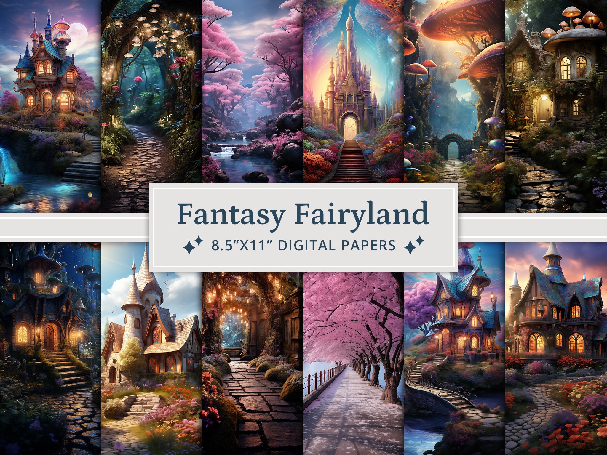 18 Fantasy Fairyland Digital Papers, Fairy Background, Enchanted Forest ...