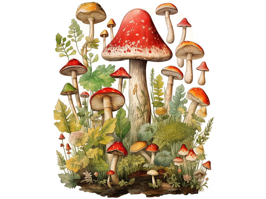 25 Watercolor Mushrooms Clipart, High Quality Jpgs, Cute Forest Nature ...
