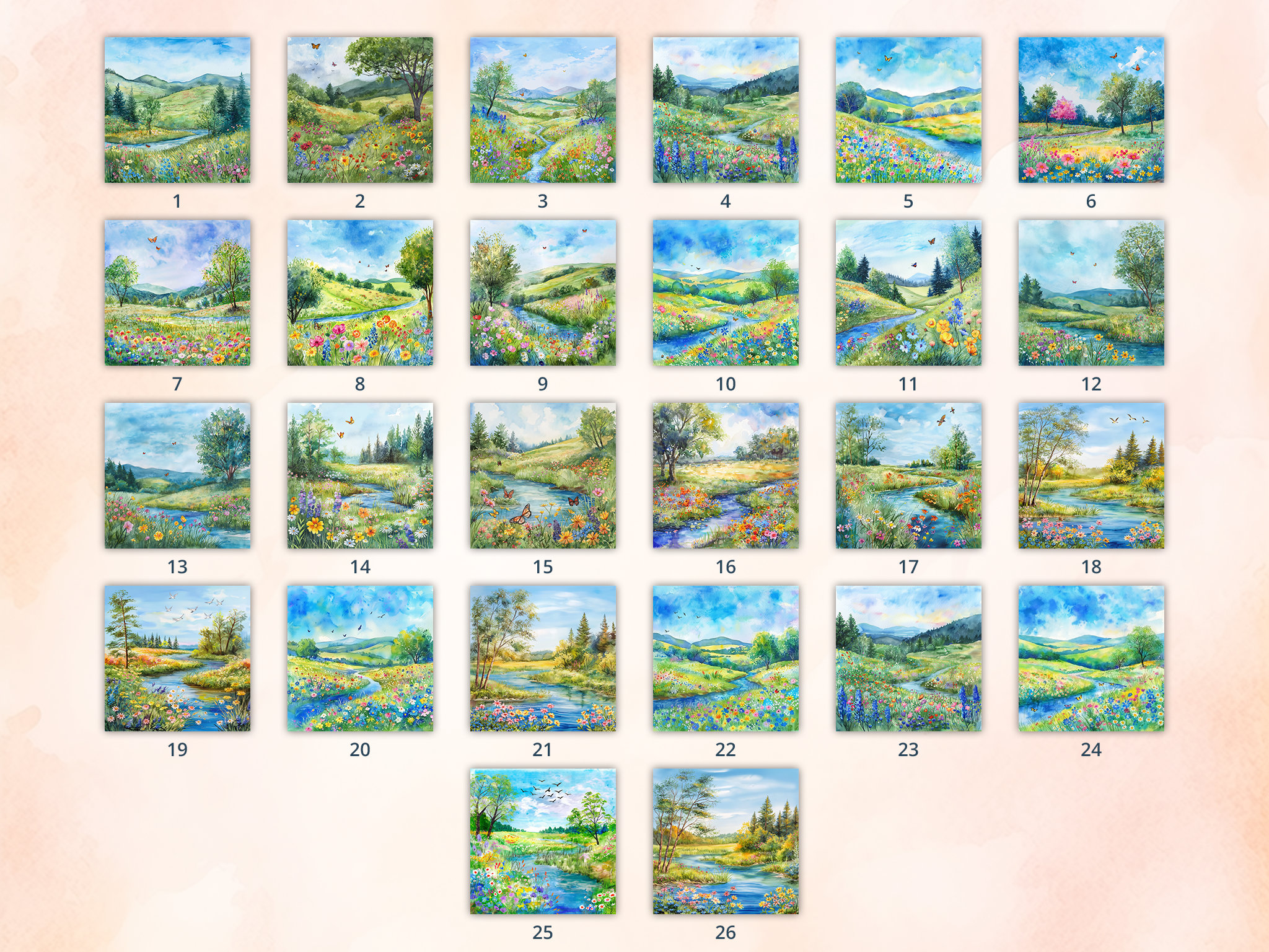 26 Watercolor Wildflower Fields Digital Papers, Wildflower Digital ...