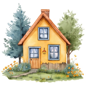 24 Watercolor Tiny Houses Clipart, High Quality Jpgs, Cozy House ...
