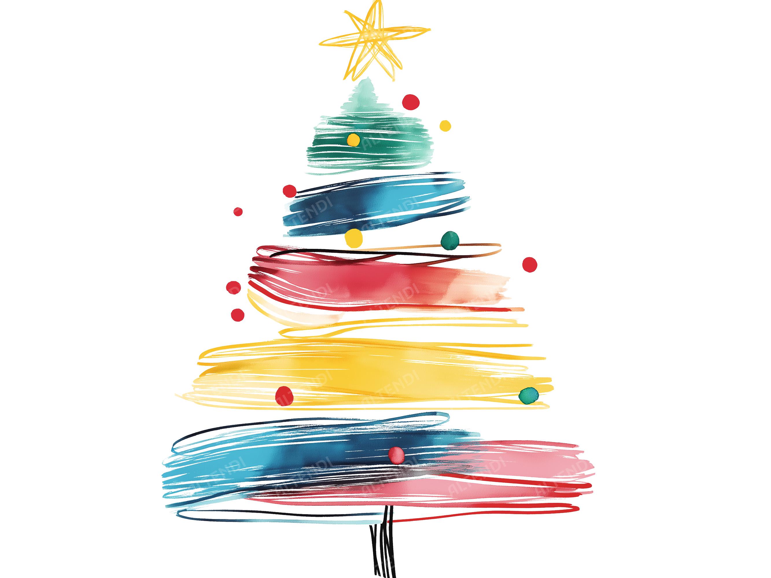 15 Line Art Christmas Tree Clipart, Minimalistic Watercolor Christmas ...