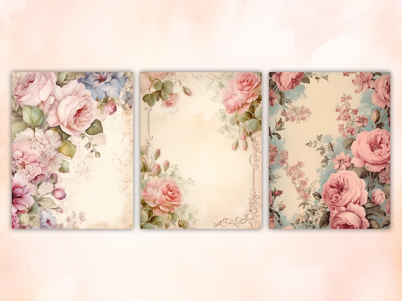 27 Shabby Chic Pink Roses Junk Journal Paper Pack, Vintage Shabby Chic ...