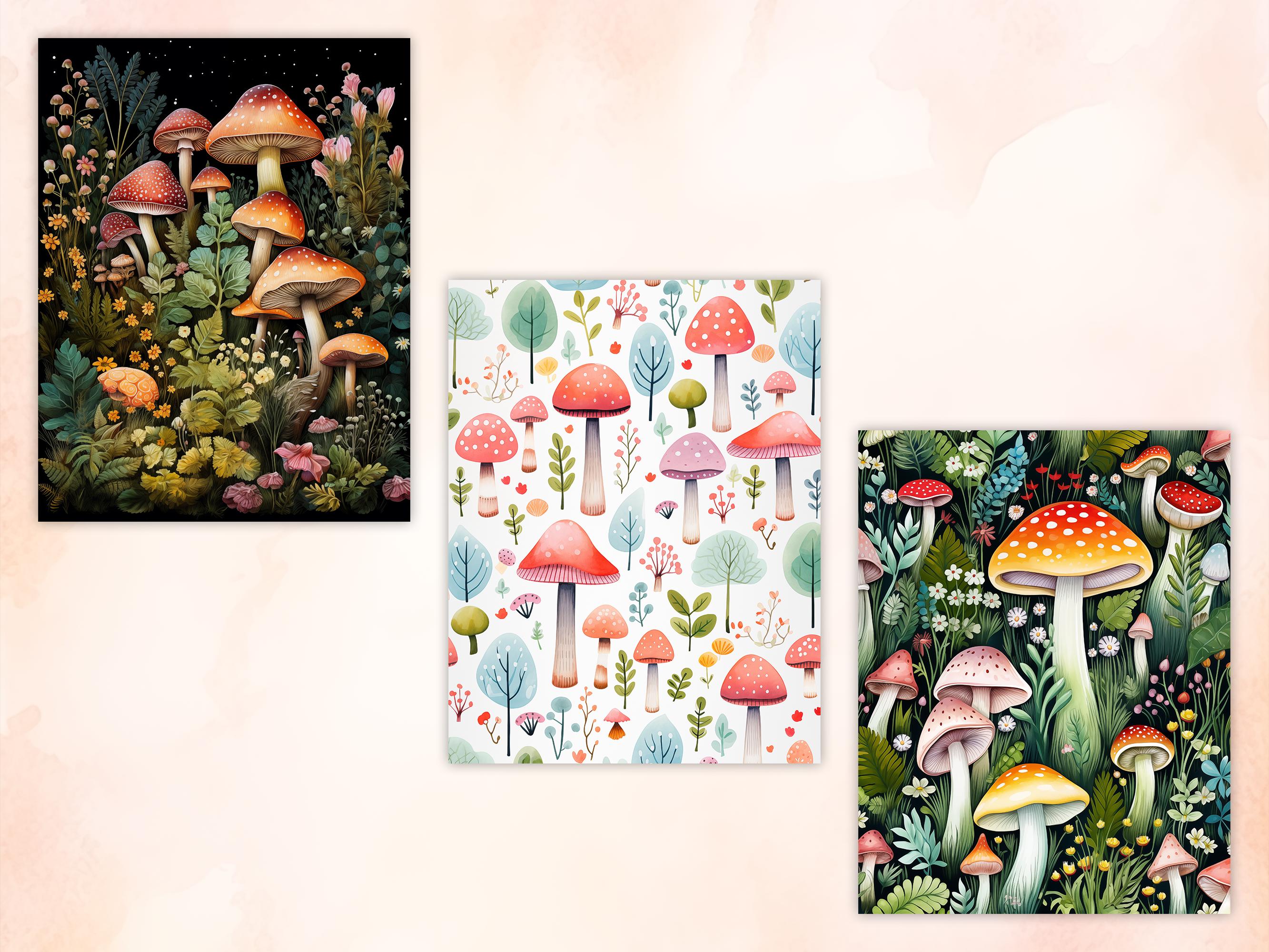 50 Mushroom Digital Papers, Mushroom Junk Journal Paper Pack ...