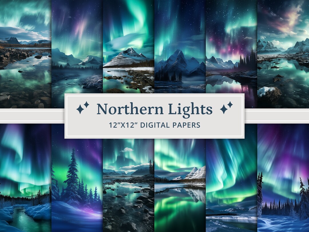 35 Northern Lights Digital Papers, Aurora Borealis Texture Background ...