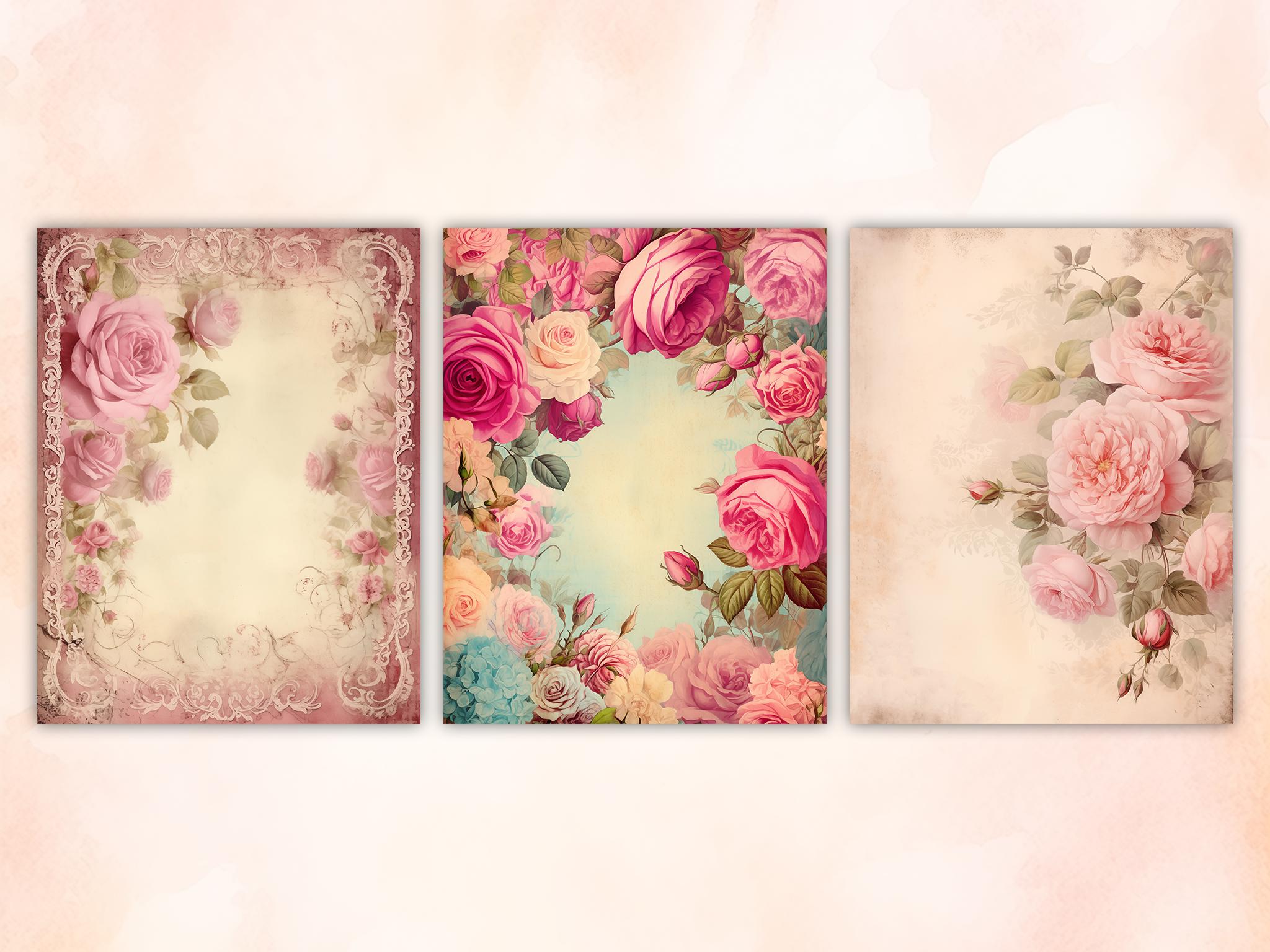 27 Shabby Chic Pink Roses Junk Journal Paper Pack, Vintage Shabby Chic ...