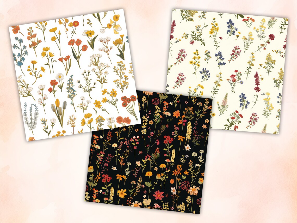 24 Vintage Wildflowers Seamless Digital Papers, Wildflower Seamless ...