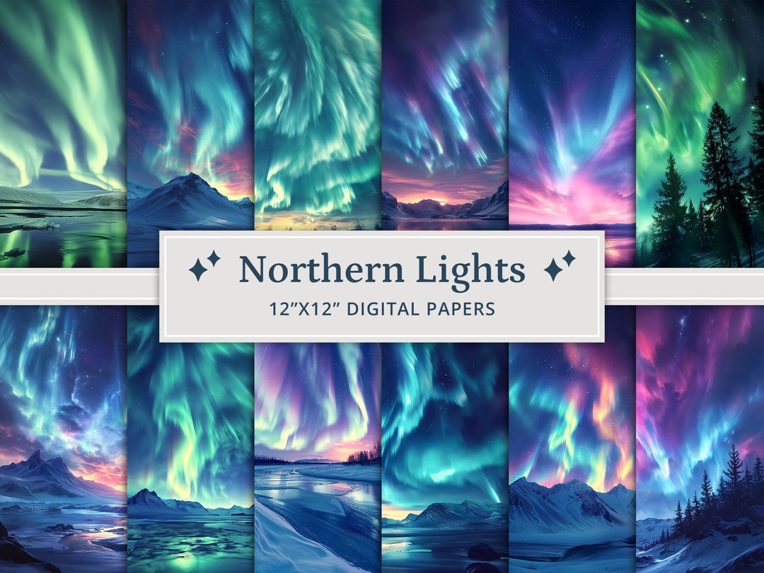 35 Northern Lights Digital Papers, Aurora Borealis Texture Background ...