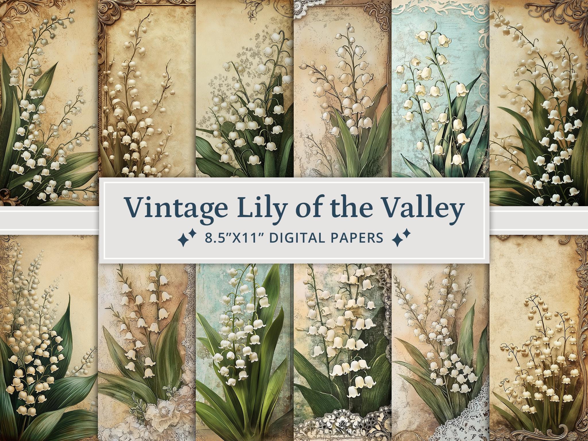 30 Vintage Shabby Chic Lily of the Valley Junk Journal Paper Pack ...