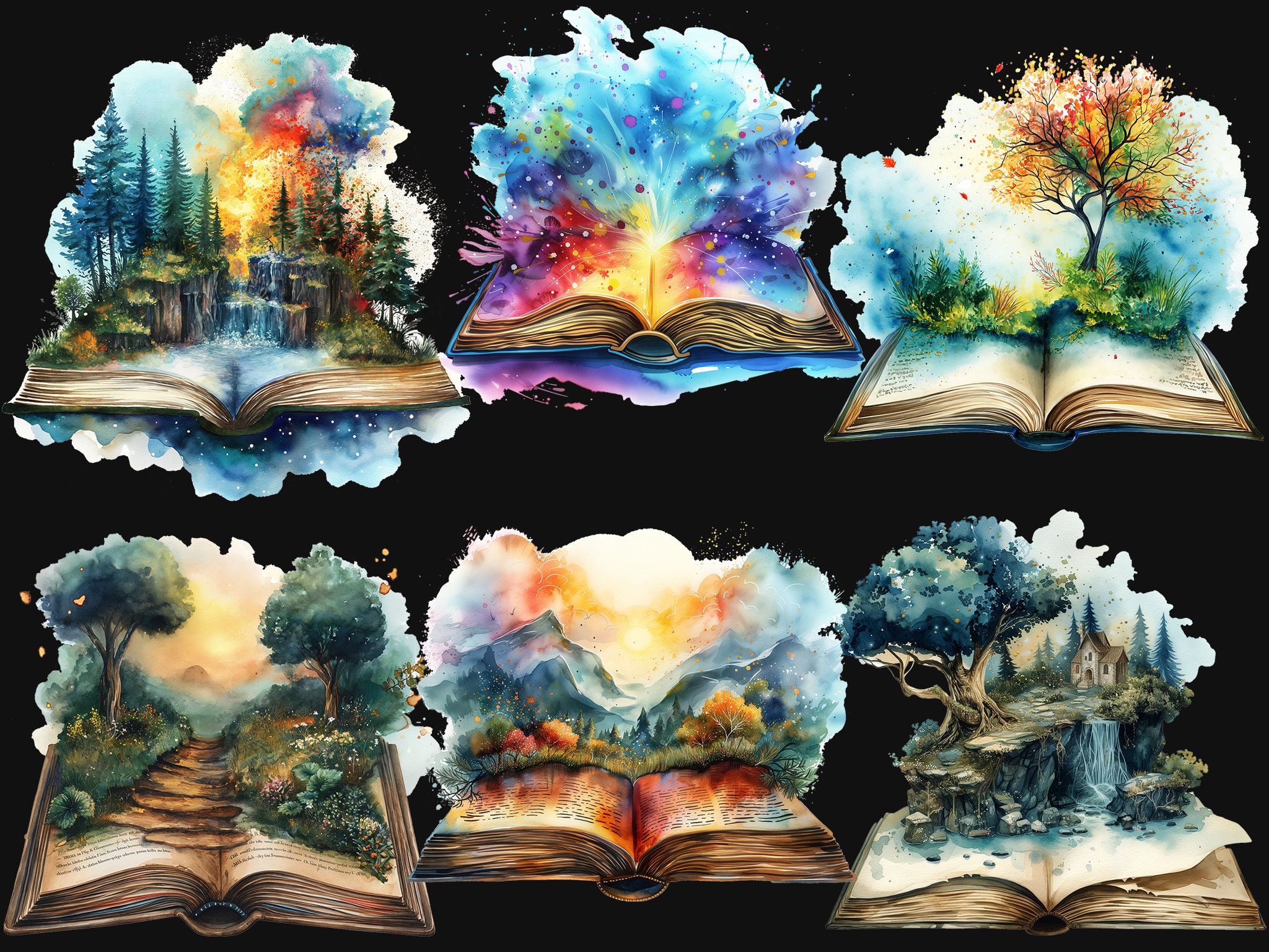 30 PNG Watercolor Fantasy Books Clipart, Open Book Clip Art, Book ...