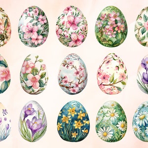 36 PNG Watercolor Easter Eggs With Spring Flowers, Easter Eggs Clipart ...