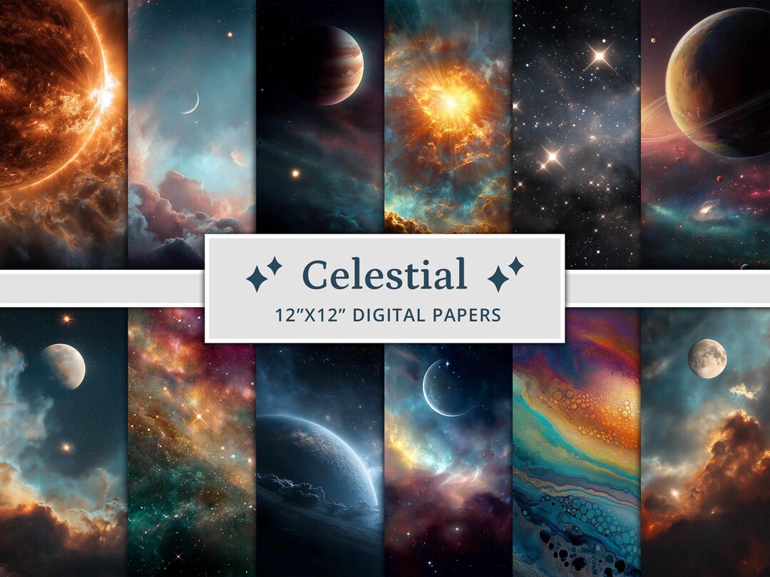 40 Celestial Digital Papers, Starry Night, Night Sky Texture Background ...