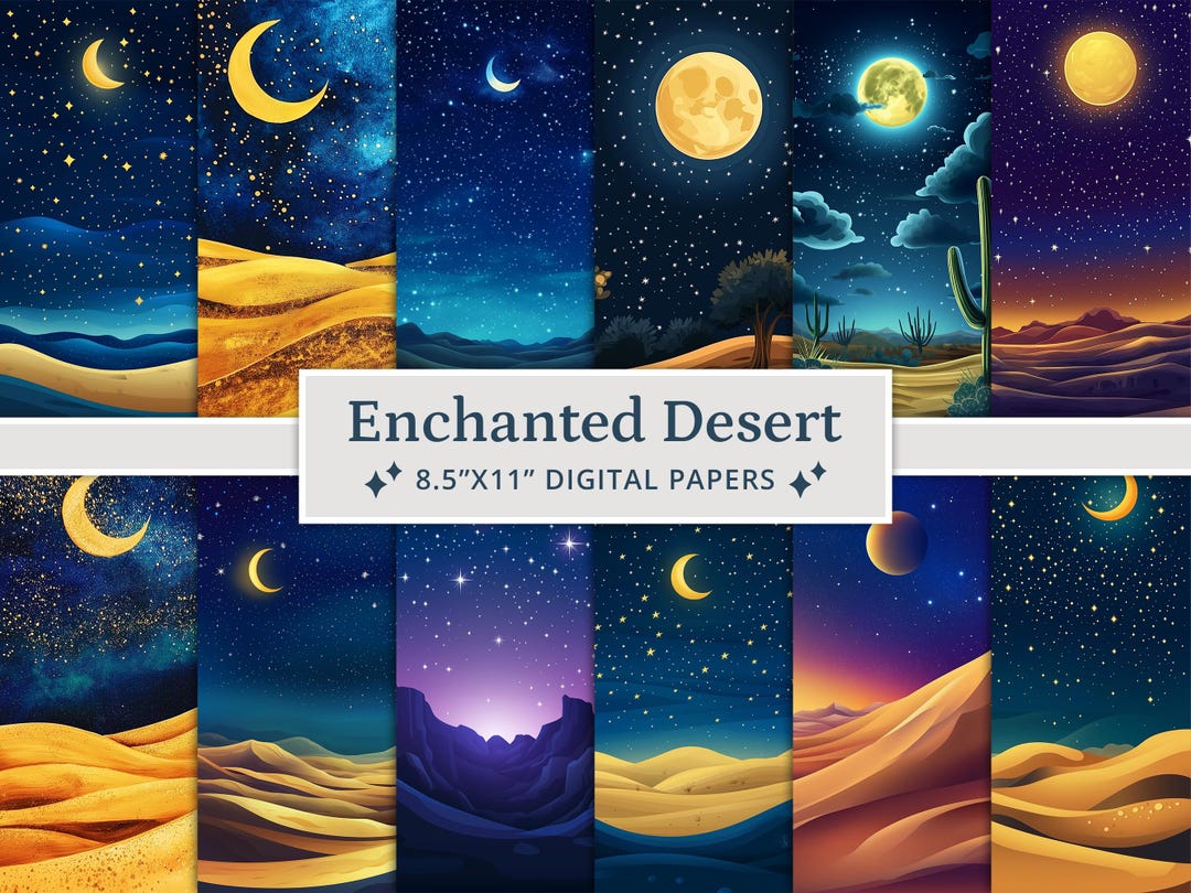 38 Fantasy Enchanted Desert Starry Night Digital Papers, Night Sky ...