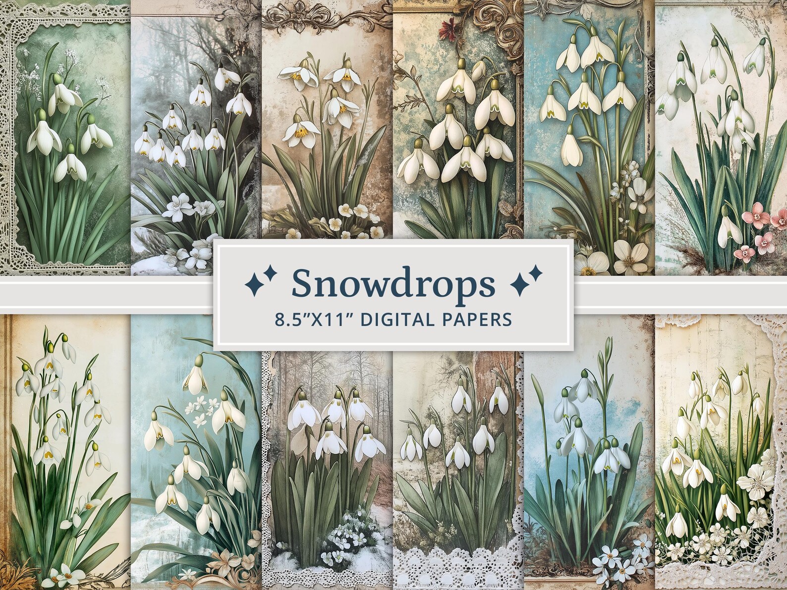 28 Snowdrops Junk Journal Paper Pack, Snowdrop Ephemera Kit, Romantic ...