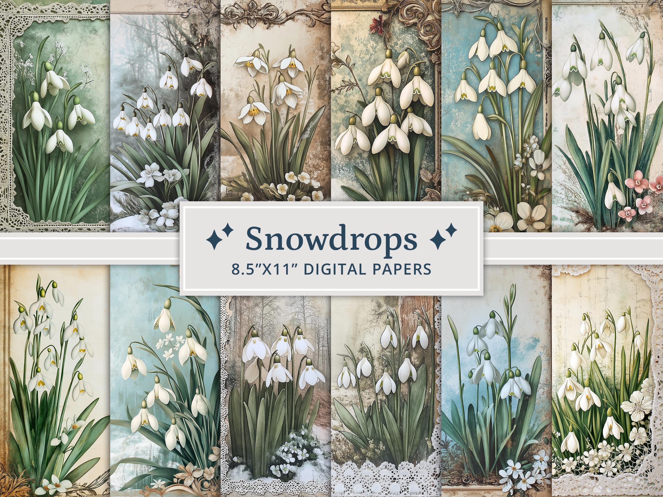 28 Snowdrops Junk Journal Paper Pack, Snowdrop Ephemera Kit, Romantic ...