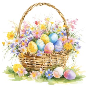 16 Watercolor Easter Baskets Clipart, Easter Eggs Clipart, Hand-painted ...