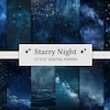 18 Watercolor Whimsical Starry Night Digital Papers, Night Sky Texture ...
