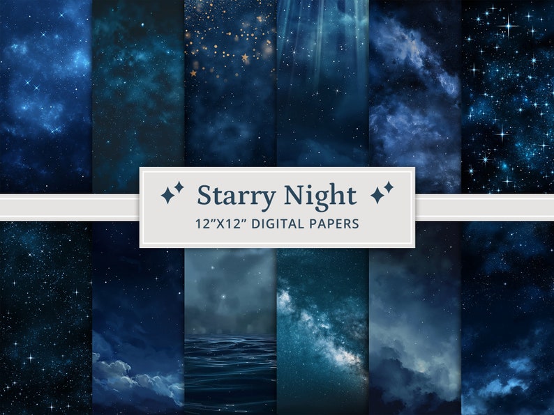 35 Starry Night Digital Papers, Night Sky Texture Background, Galaxy ...
