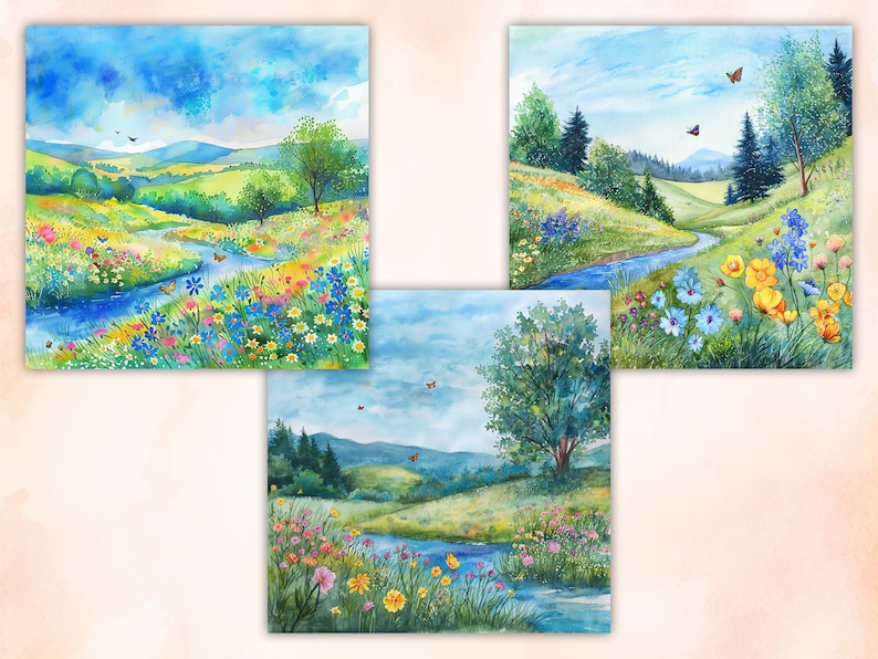 26 Watercolor Wildflower Fields Digital Papers, Wildflower Digital ...