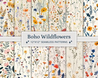 24 Vintage Wildflowers Seamless Digital Papers, Wildflower Seamless ...