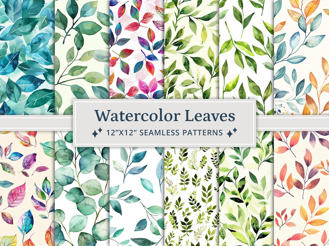 40 Seamless Watercolor Gentle Leaves Digital Papers, Eucalyptus ...