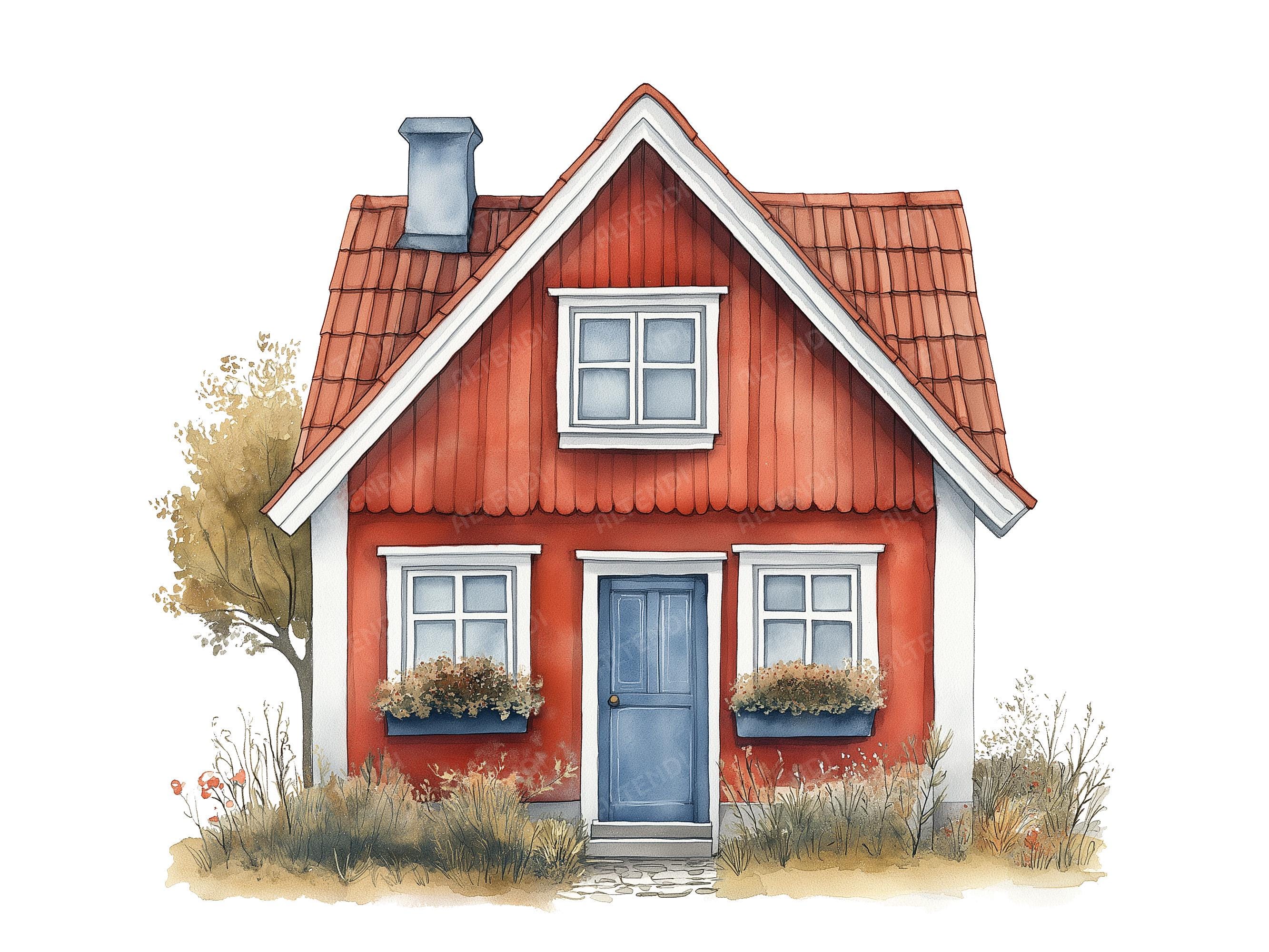 16 Watercolor Scandinavian Cottages Clipart, Scandinavian Cottages ...