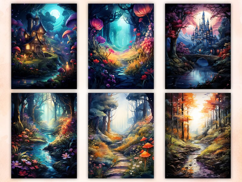 30 Fantasy Enchanted Forest Digital Papers, Magical Mystery Forest ...