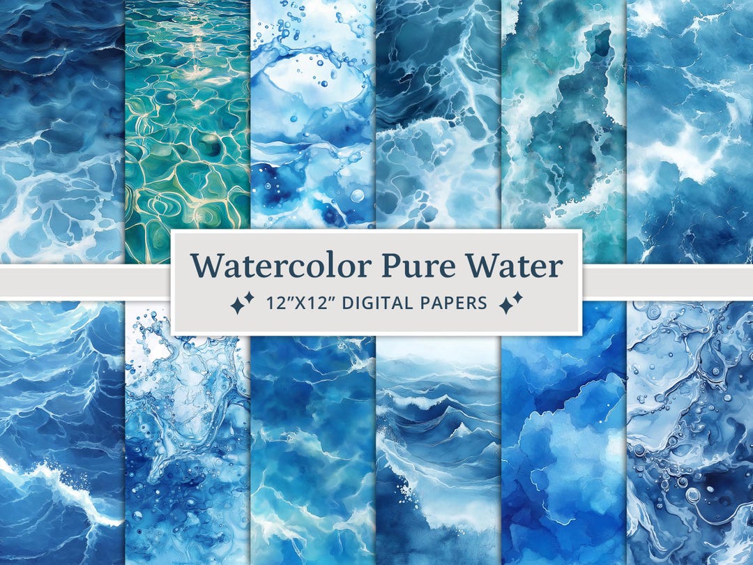 26 Watercolor Pure Water Digital Papers, Water Backgrounds, Water ...
