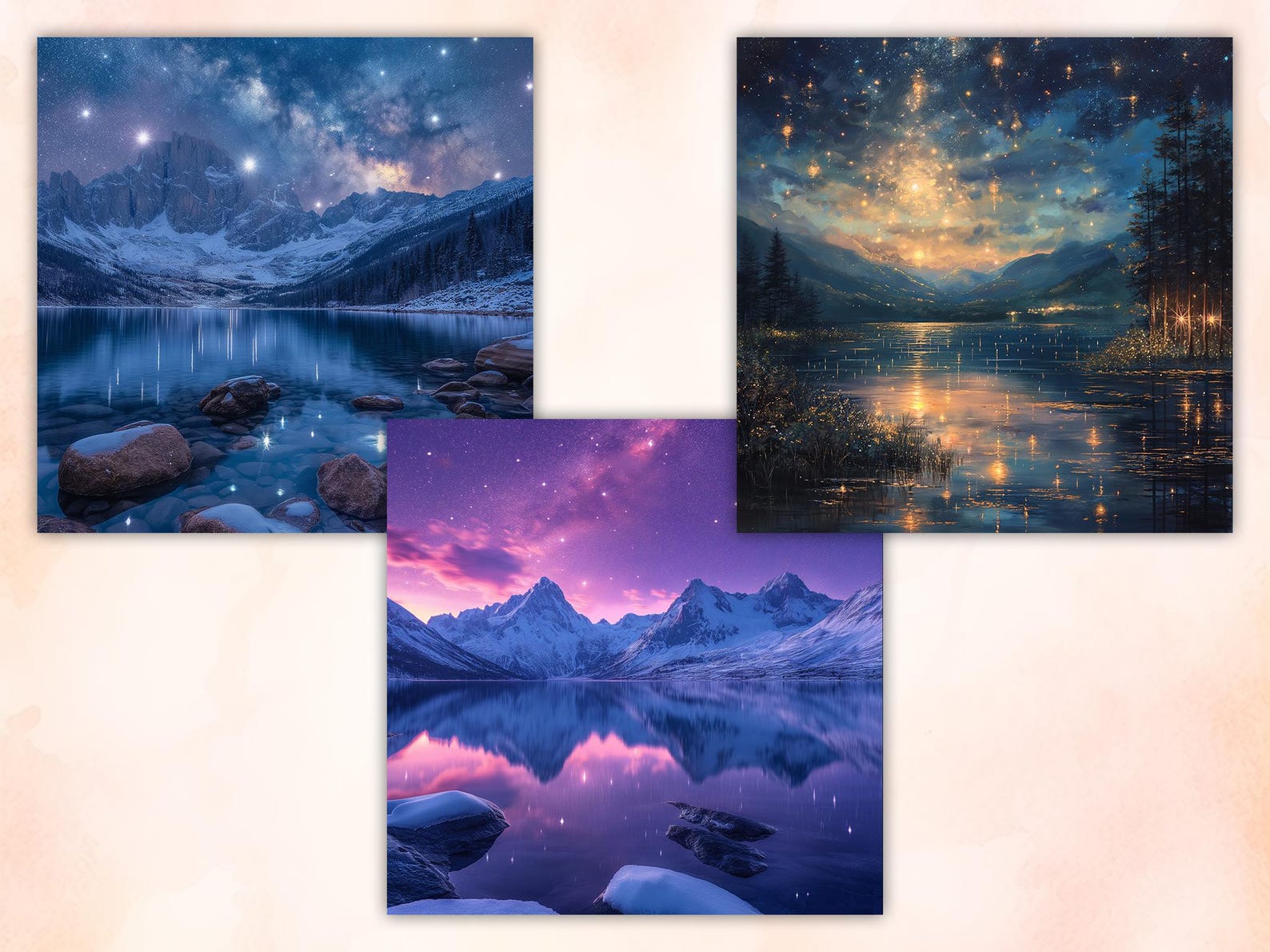34 Starry Night Over Lake Digital Papers, Night Sky Texture Background ...