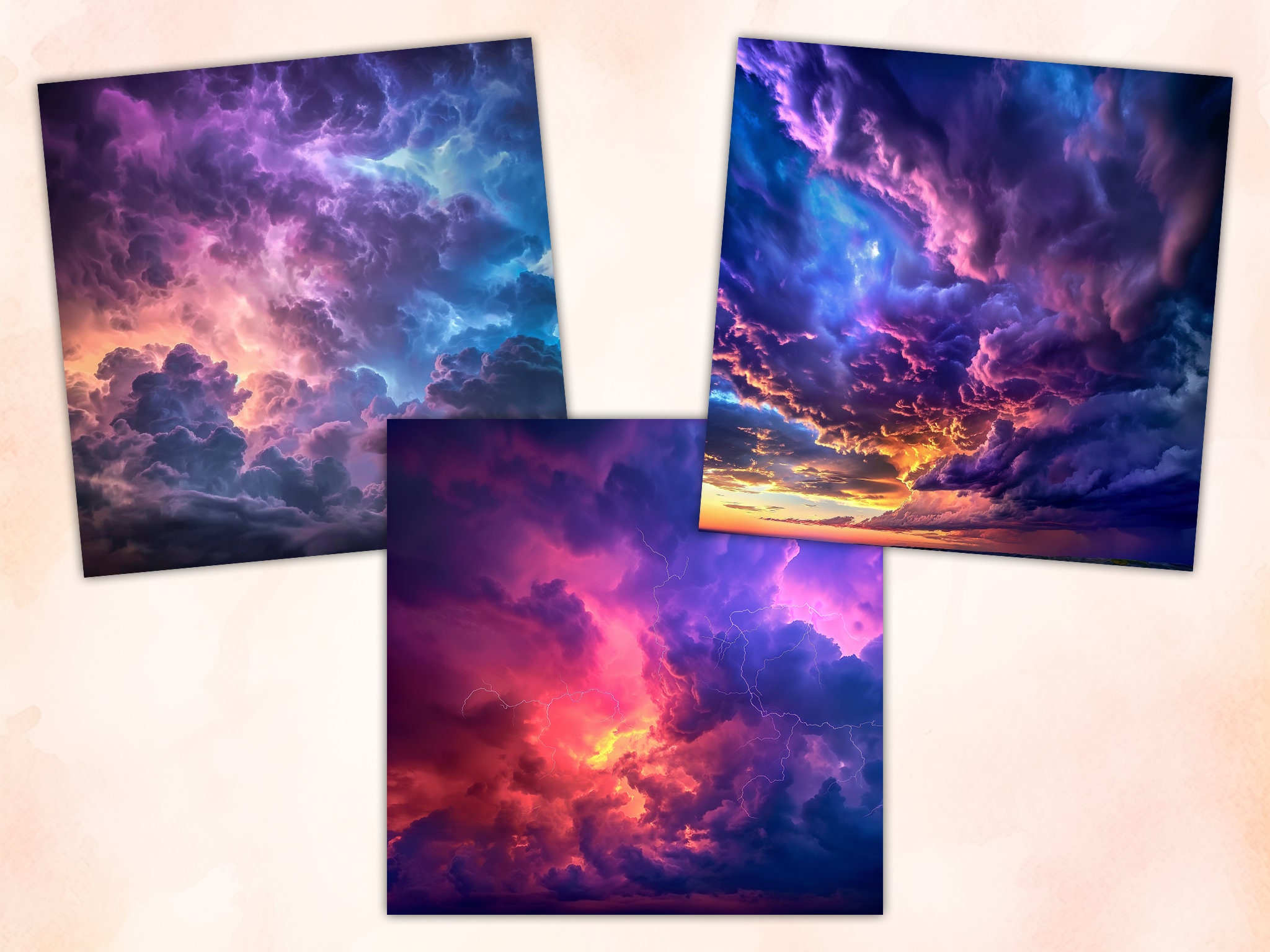 18 Stormy Skies Digital Papers, Thunderstorm Clouds Backgrounds, Cloudy ...