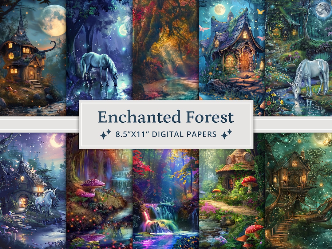 35 Fantasy Enchanted Forest Digital Papers, Magical Mystery Forest ...