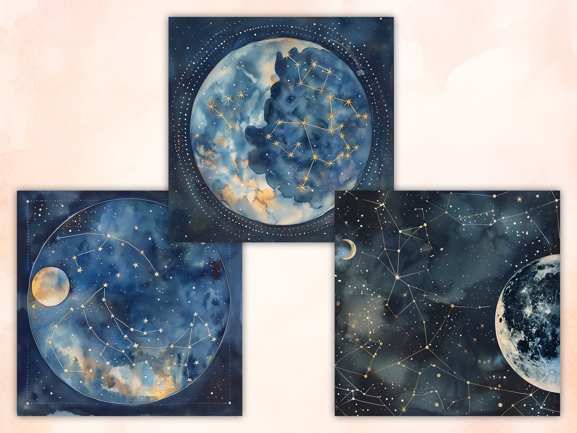 30 Vintage Celestial Digital Papers, Printable Scrapbook Paper, Galaxy ...