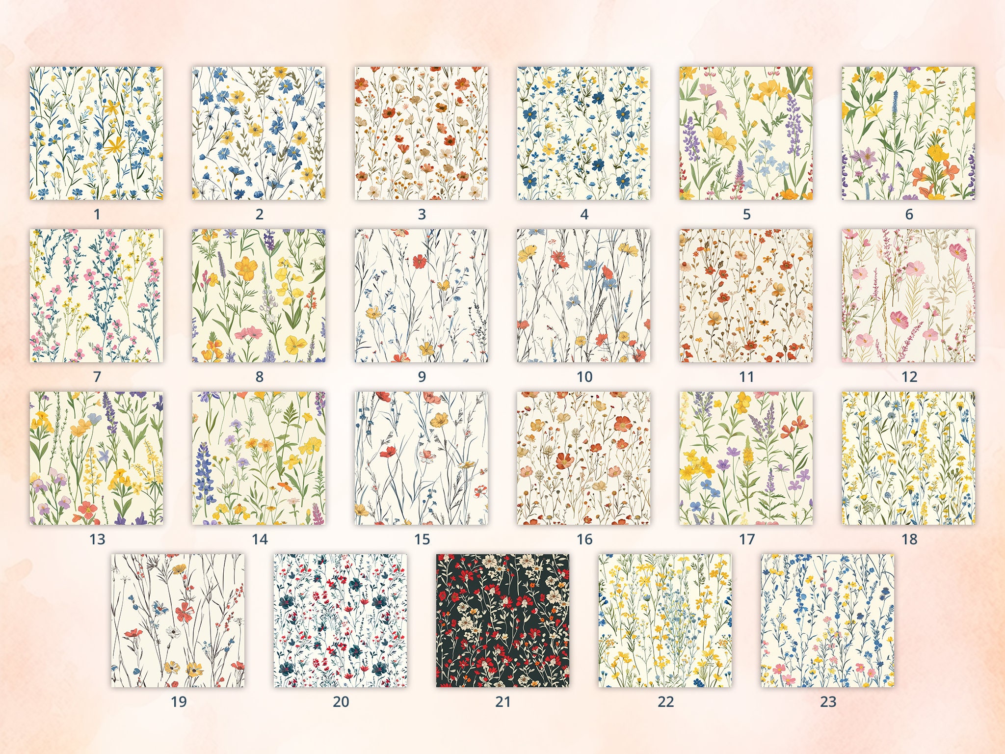 23 Vintage Wildflowers Seamless Digital Papers, Wildflower Seamless ...