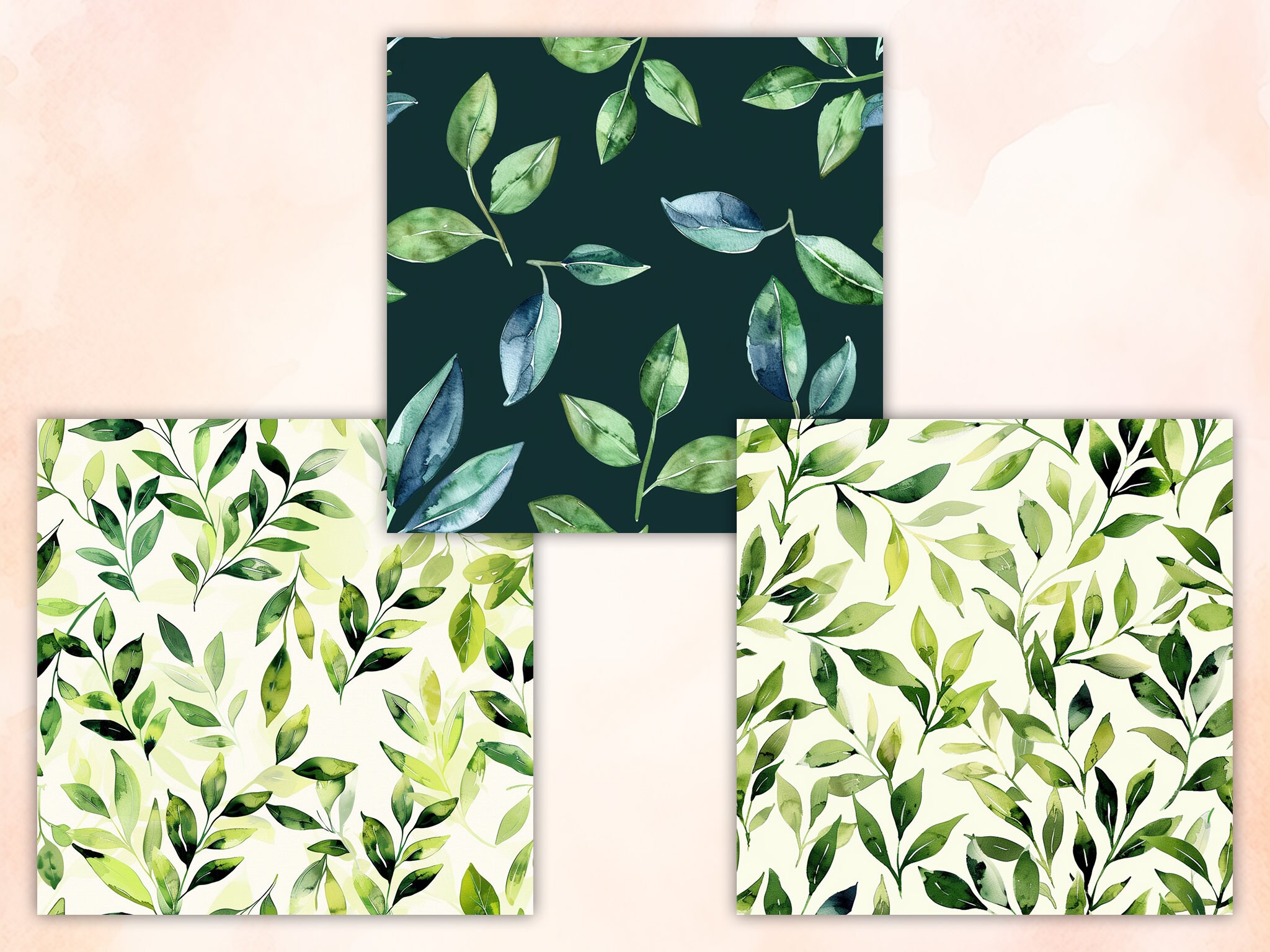 40 Seamless Watercolor Gentle Leaves Digital Papers, Eucalyptus ...