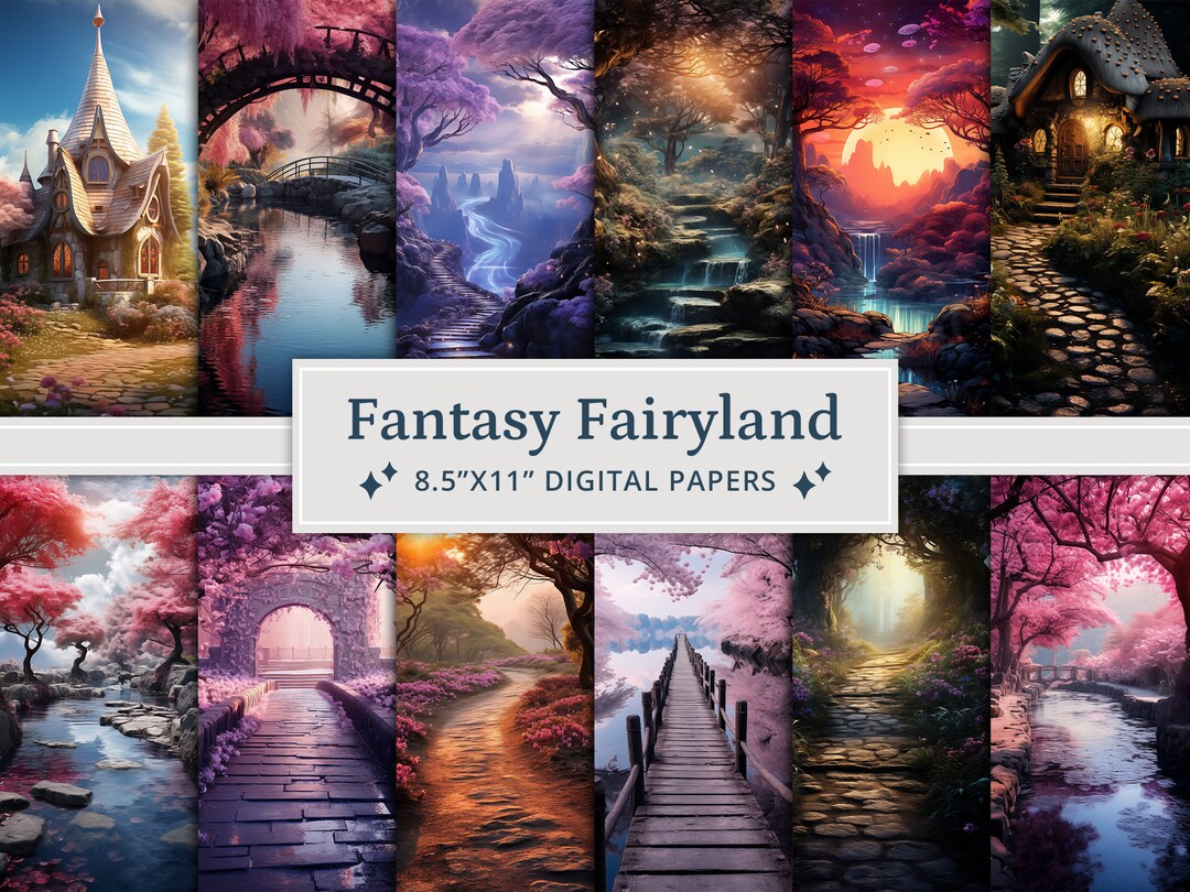19 Fantasy Fairyland Digital Papers, Fairy Background, Enchanted Forest ...