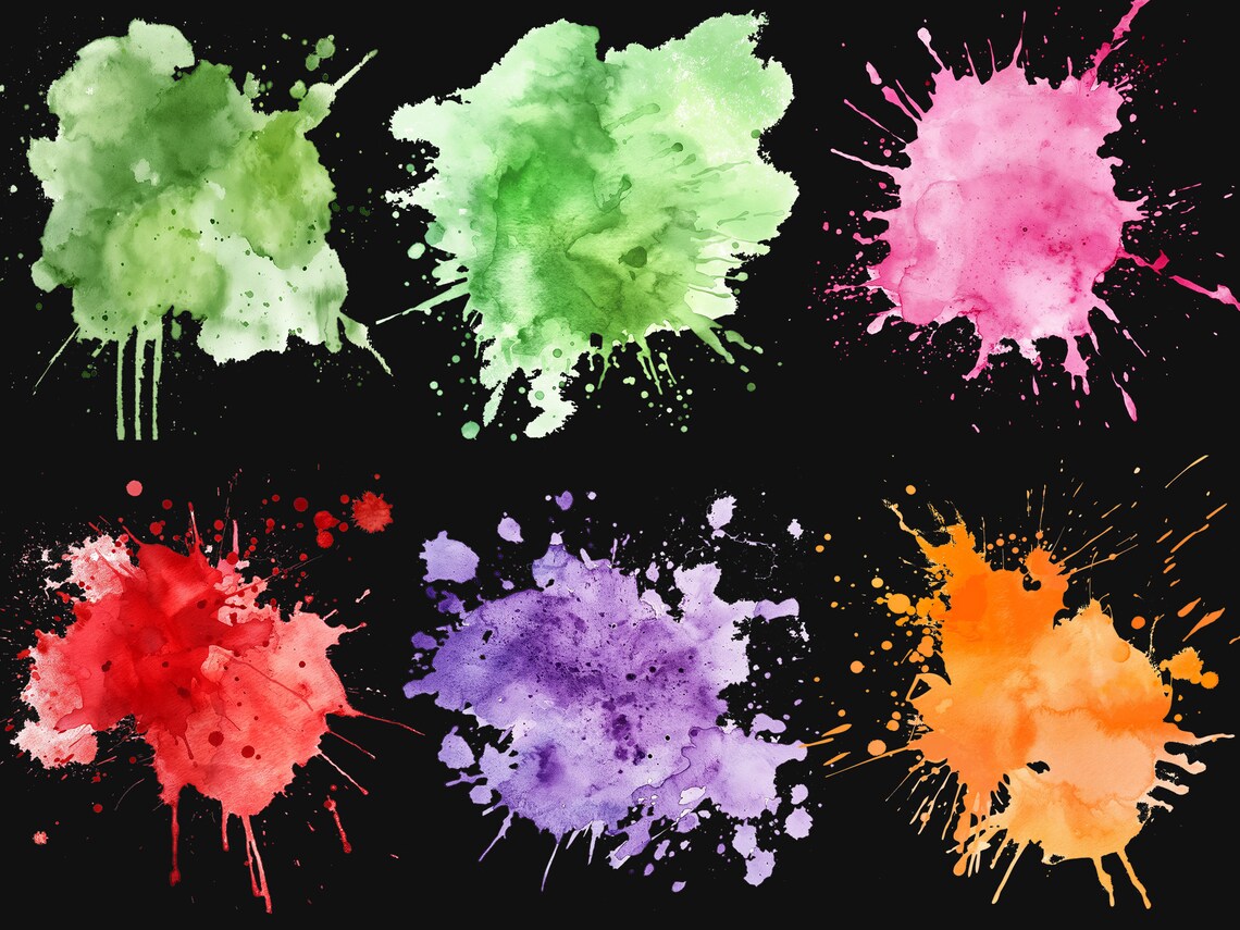 20 PNG Watercolor Splashes Clipart, Paint Splatter, Splash Background ...