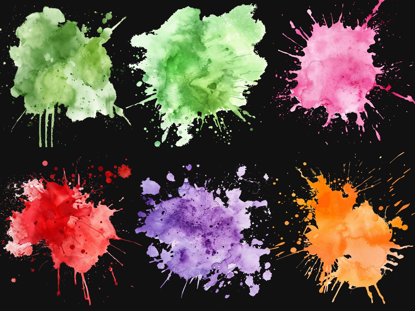 20 PNG Watercolor Splashes Clipart, Paint Splatter, Splash Background ...
