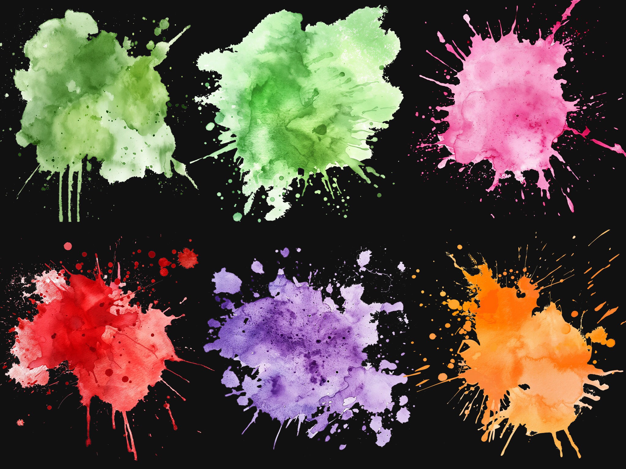 20 PNG Watercolor Splashes Clipart, Paint Splatter, Splash Background ...