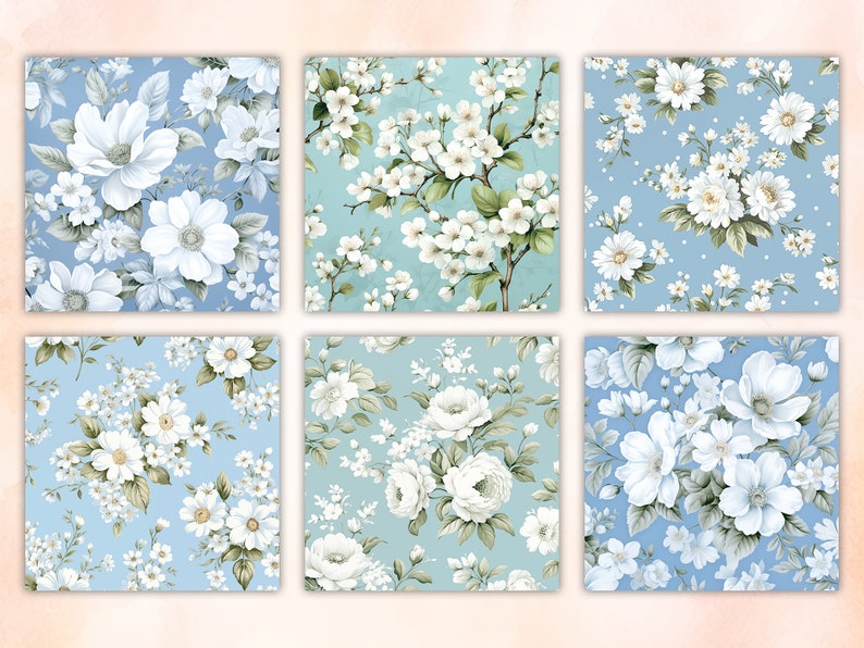 32 Vintage White Flowers Digital Paper, Shabby Chic Floral Digital ...